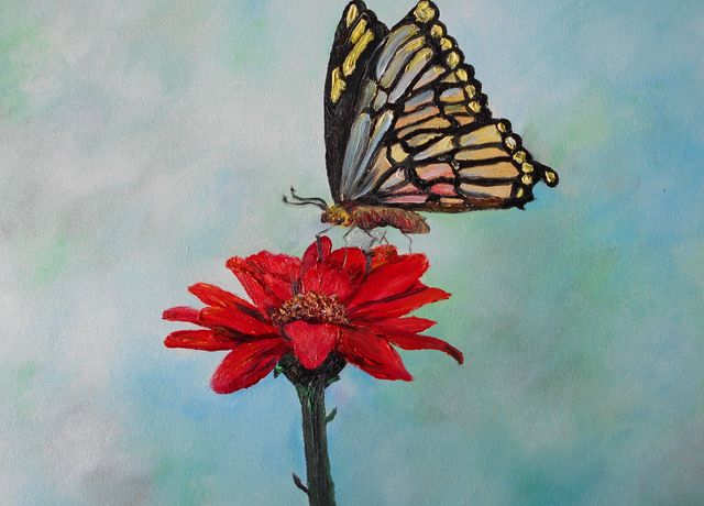 'another bright, colorful original oil painting on a dis ... ' Poster ...