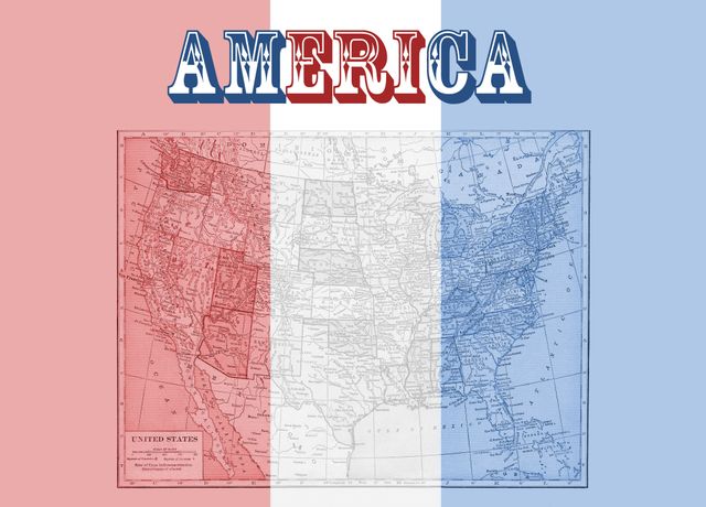 'A vintage map of the USA in red, white and blue with th ... ' Poster ...