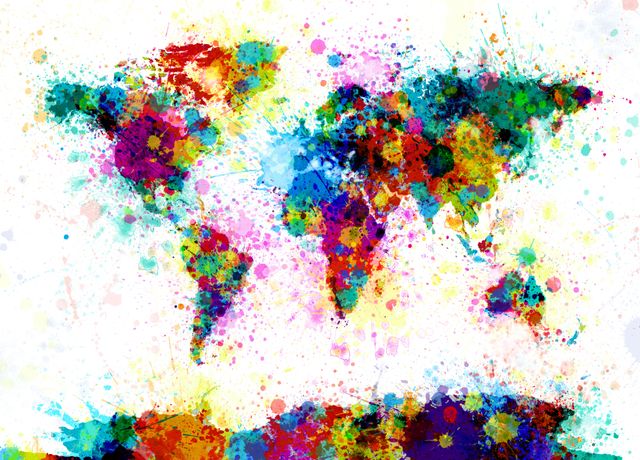'World Map Paint Splashes' Poster, picture, metal print, paint by ...