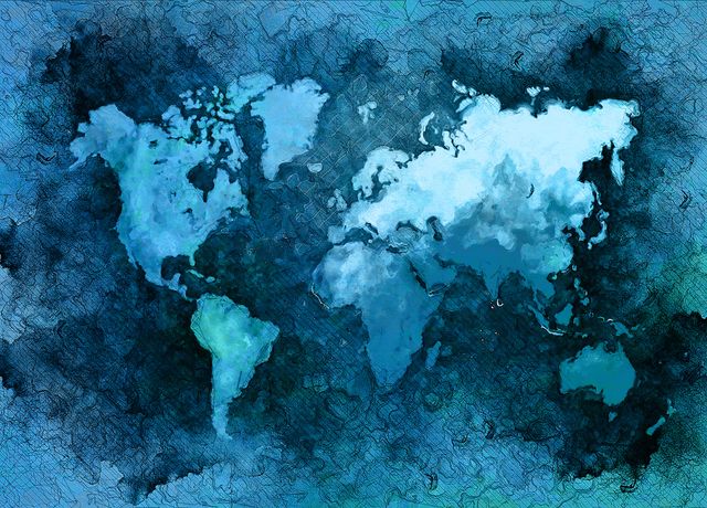 'world map blue' Poster by JBJart Justyna Jaszke | Displate