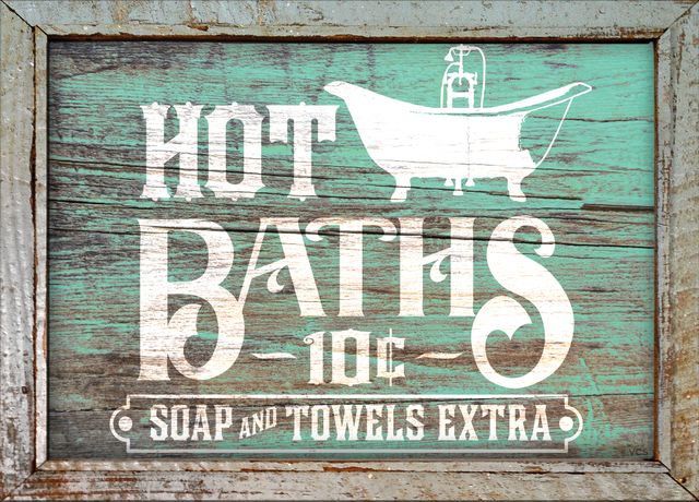 'Hot Baths Antique Sign' Poster by Vertigo Creative | Displate