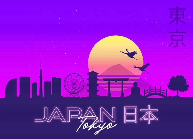 'Tokyo Japan Synthwave' Poster by Marek Dubienski | Displate