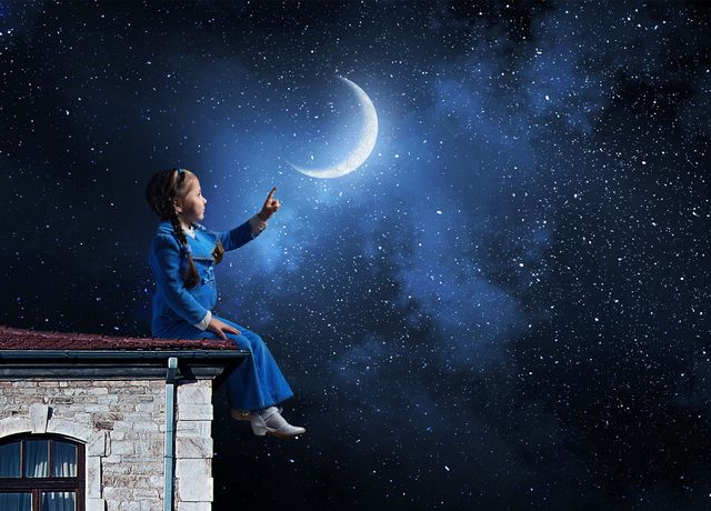 'Child and Moon' Poster by Moon Calendar Studio | Displate