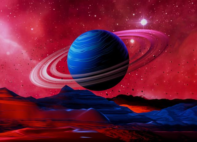 'Neon landscape Saturn' Poster by Synthwave 1950 | Displate