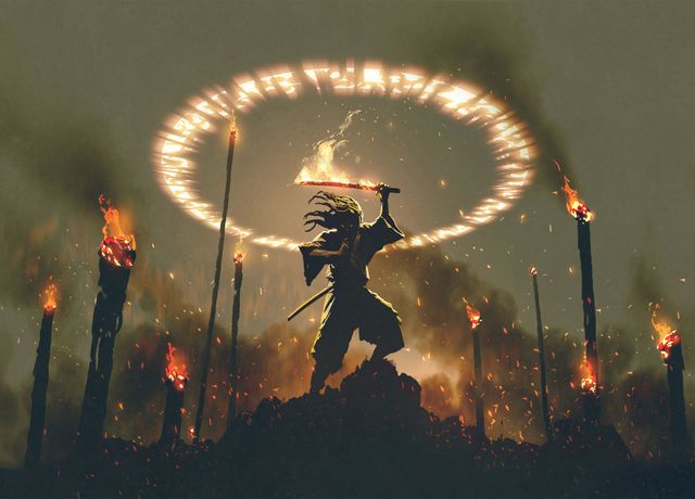 'samurai with fire sword ' Poster by Nabila Art | Displate