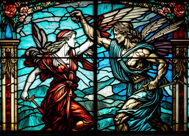 'Stained Glass Fight Scene' Poster by Nehar Harpreet | Displate