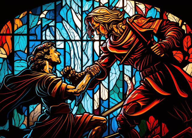 'Stained Glass Fight Scene' Poster by Nehar Harpreet | Displate