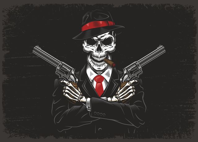 'Mafia Skeleton Hustle Hard' Poster by dkDesign | Displate