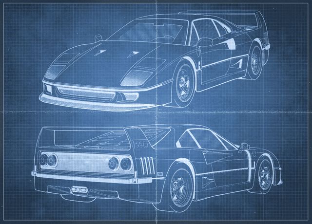 'Ferrari F40 Blue Print ' Poster by Rollz | Displate