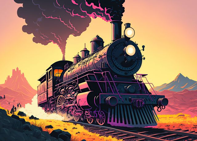 ' Locomotive Train Sunset' Poster by Esther Knapp | Displate