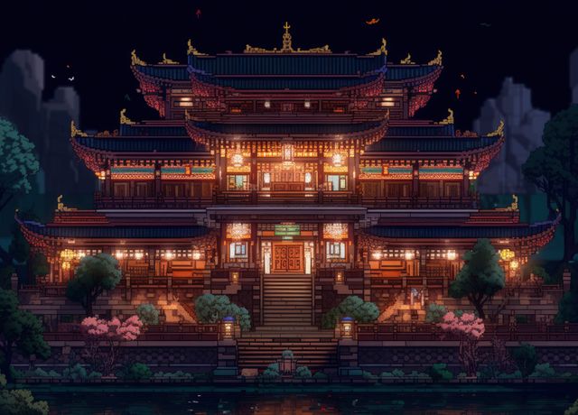 'Japanese Shrine Pixel Art' Poster by KyzArt | Displate