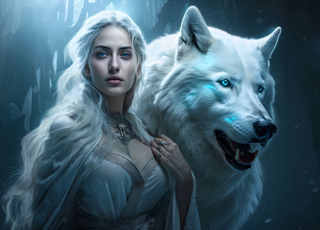 'Ice mage and her big wolf' Poster by Jiri Hodecek | Displate