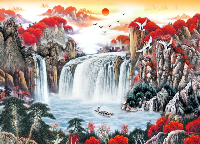 'Asian Landscape Waterfall' Poster by Leika Satoshi | Displate
