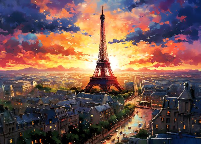'Paris Eiffel Tower Sunset' Poster, picture, metal print, paint by ...
