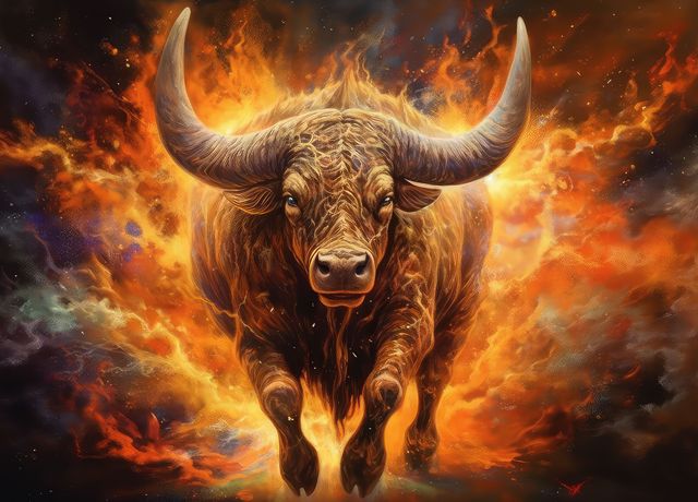 'A fiery bull' Poster by RosaliasArt | Displate