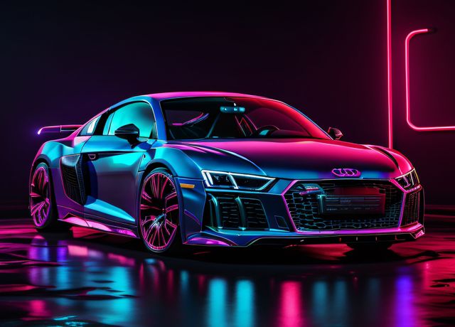 'Neon Audi R8' Poster, picture, metal print, paint by JM Designs | Displate