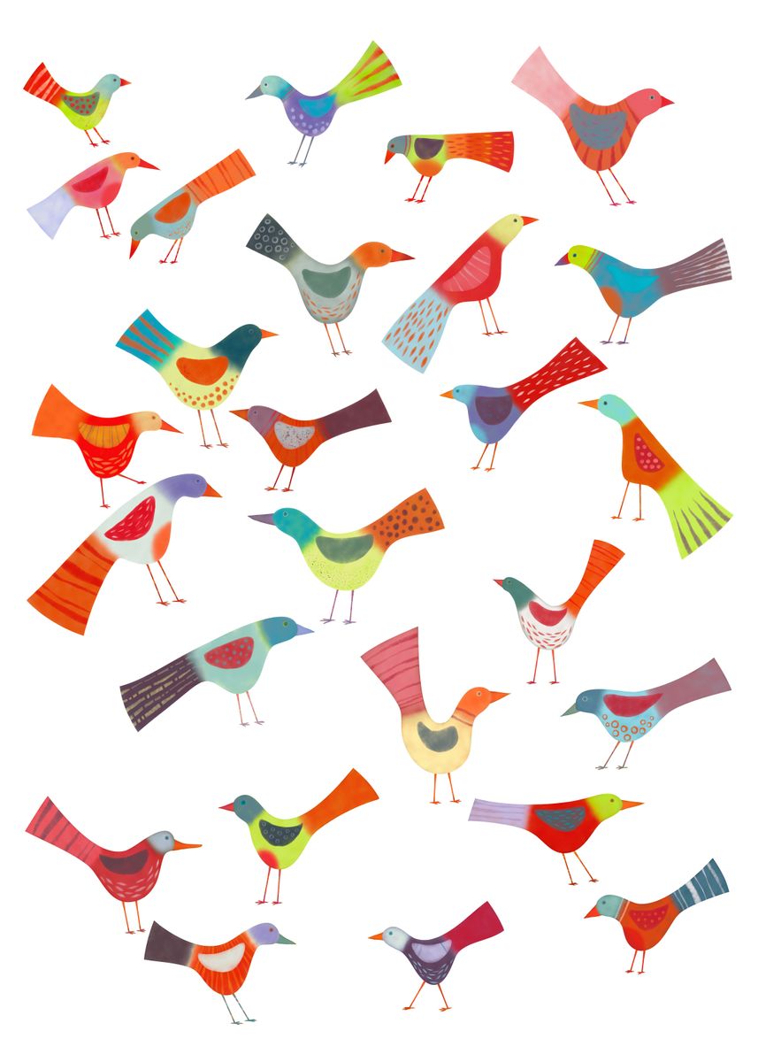 'Birds Doing Bird Things' Poster, picture, metal print, paint by Nic ...