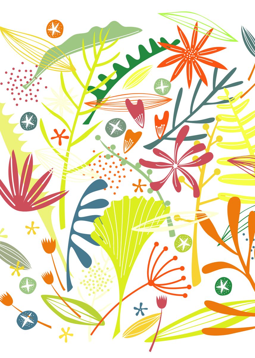 'Tropical Leaves & Flowers' Poster, picture, metal print, paint by Nic ...