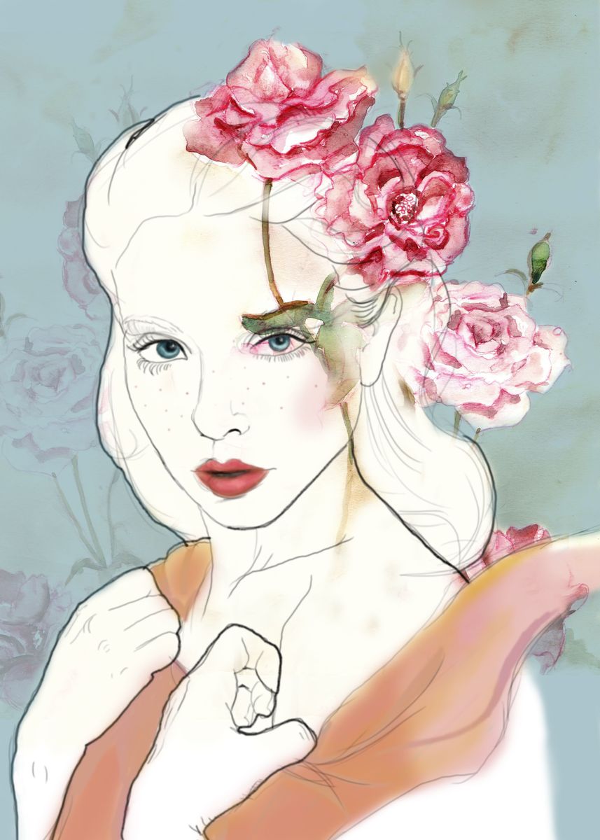 'elegant and girly ilustration. Young girl, women compos ... ' Poster ...