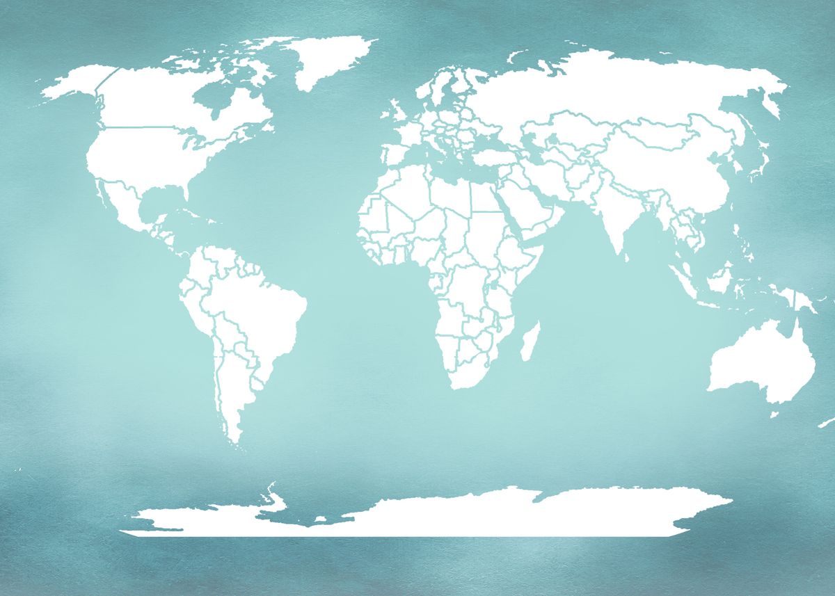 'Cloudy Teal World Map' Poster by Catherine Holcombe | Displate