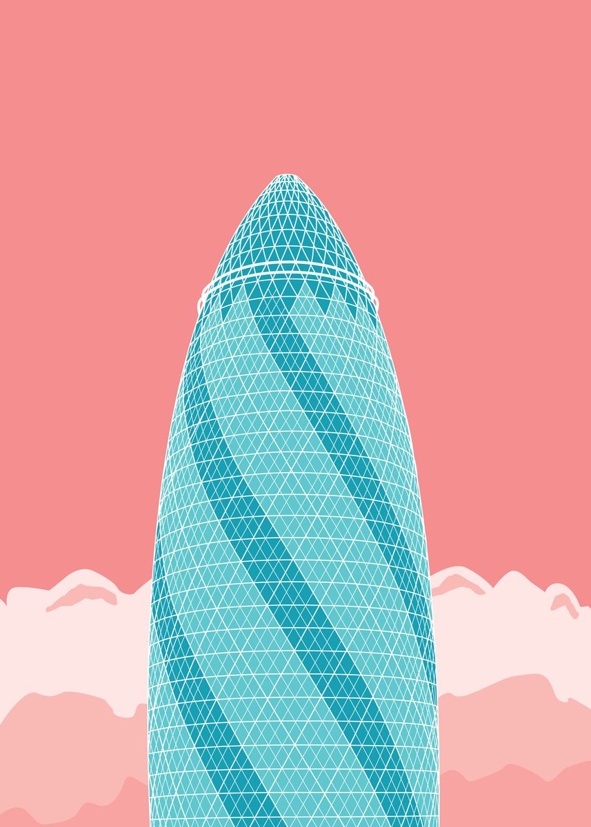 'The Gherkin' Poster, picture, metal print, paint by Josh Clarke | Displate