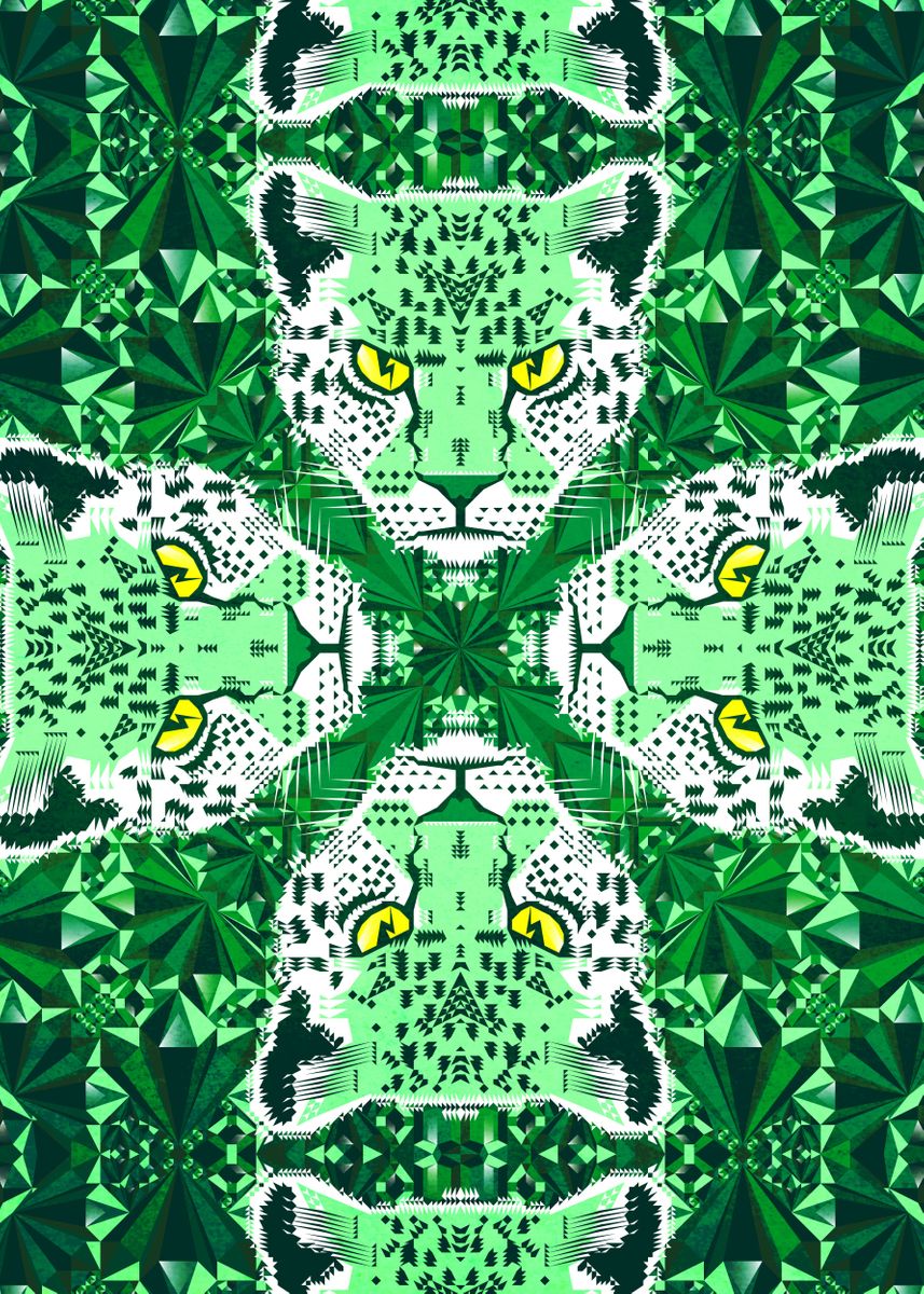 'Emerald Leopard Geometric Pattern' Poster by Csaba Chobopop | Displate