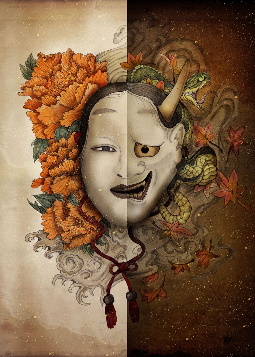 'Noh ying and yang' Poster, picture, metal print, paint by Marine Loup ...