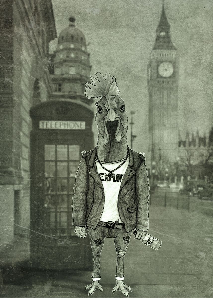 'The punk rooster in London.' Poster, picture, metal print, paint by ...