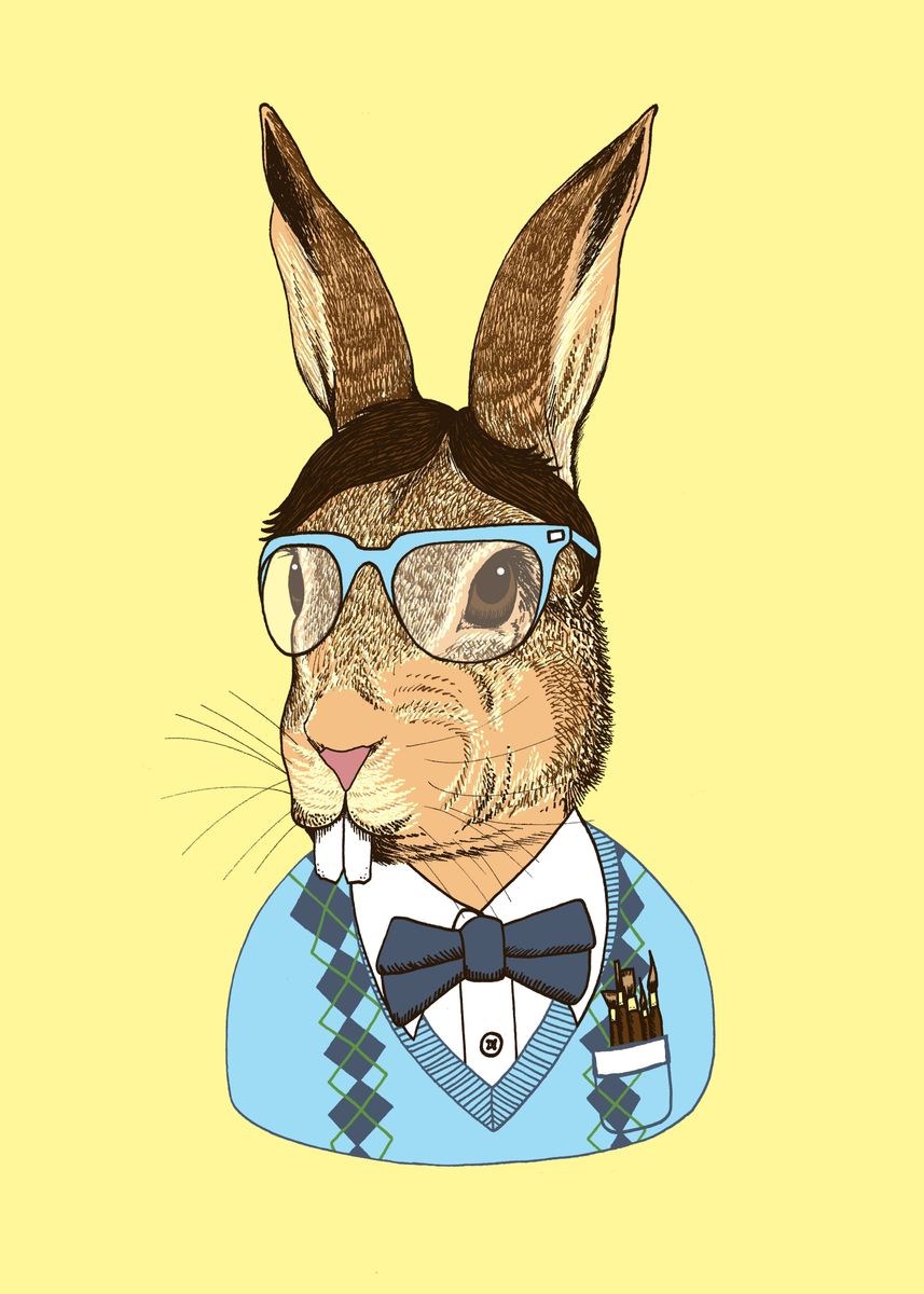 'Nerd Bunny' Poster, picture, metal print, paint by Steve Wilson | Displate