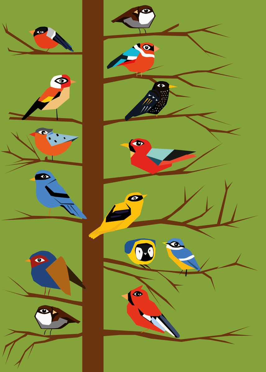 'birds II birds I- Tree with birds. Modern illustration, ... ' Poster ...
