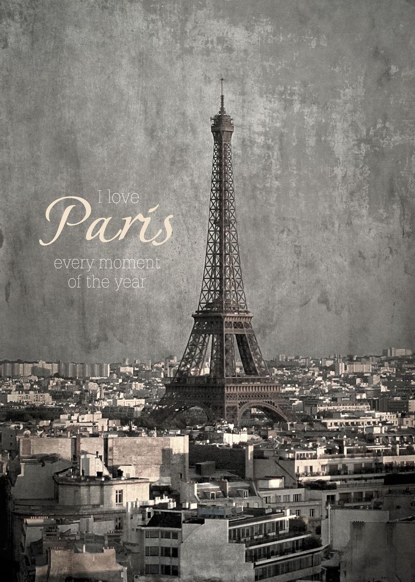 'I love Paris bw' Poster, picture, metal print, paint by Linda McMaster ...