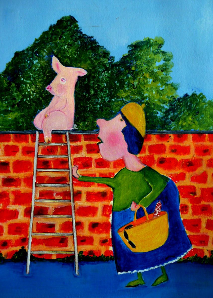 'sulky pig' Poster, picture, metal print, paint by agnes trachet | Displate