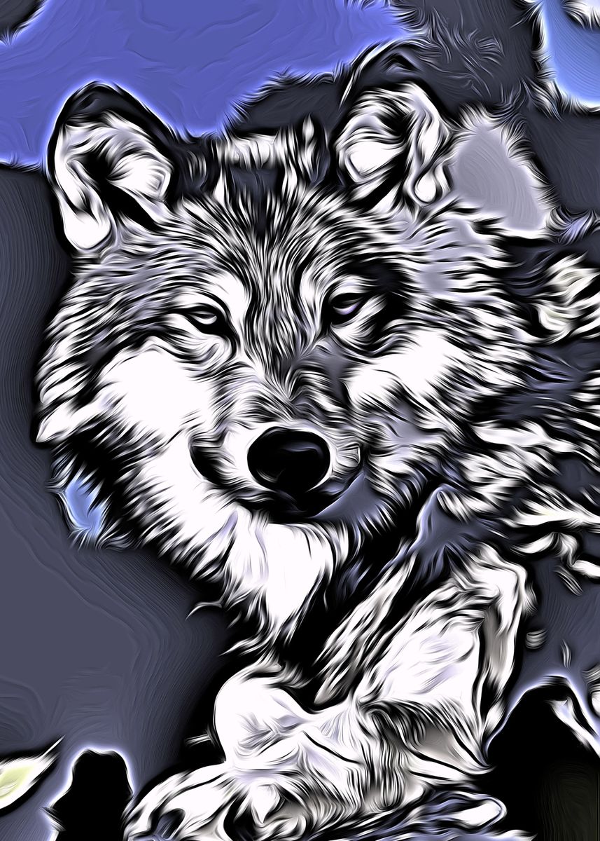 'Wolf 2014-1101 Graphic of a grey wolf with blue to purp ... ' Poster ...