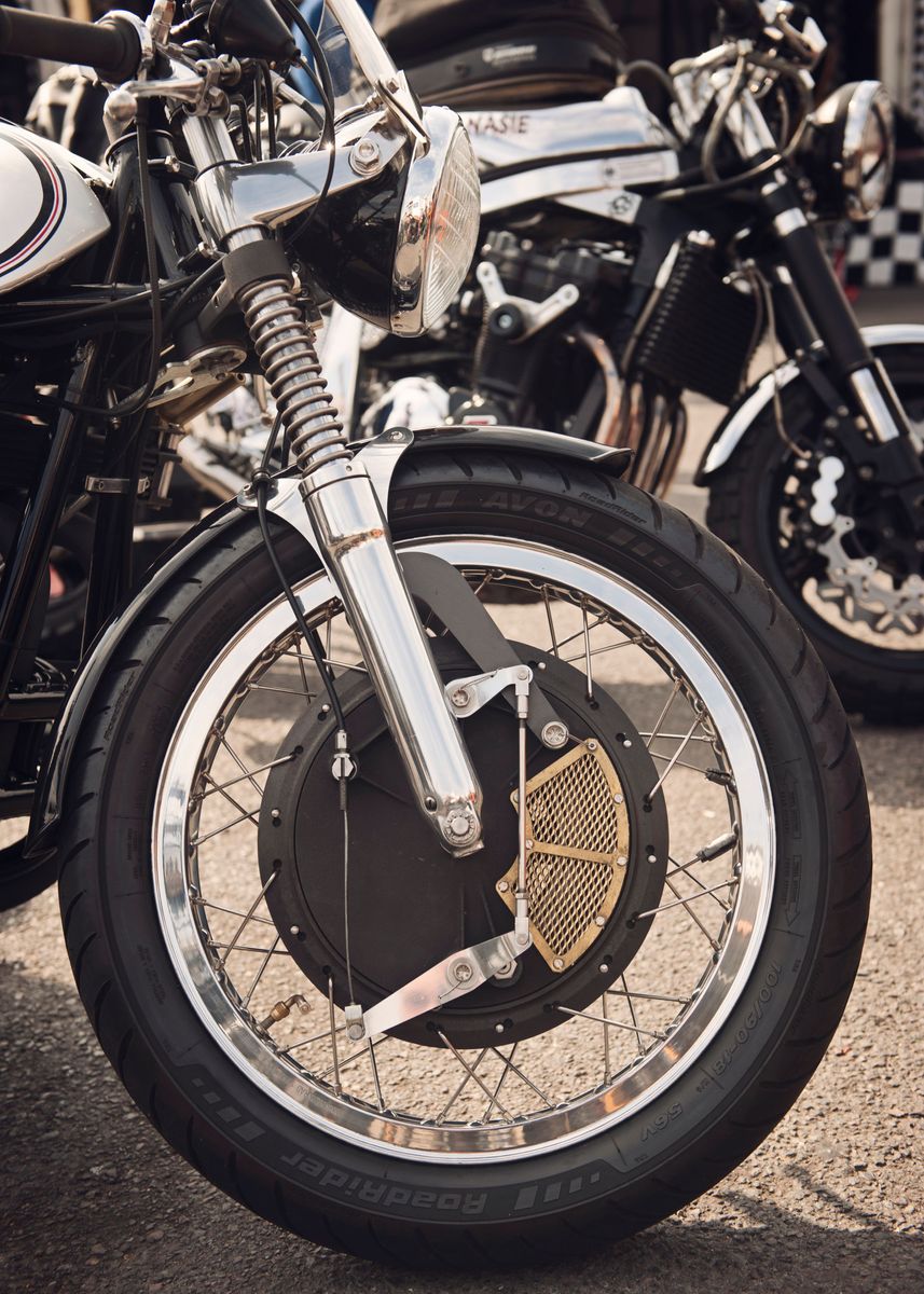 'front drum brake of a classic British Cafe Racer motorc ... ' Poster ...