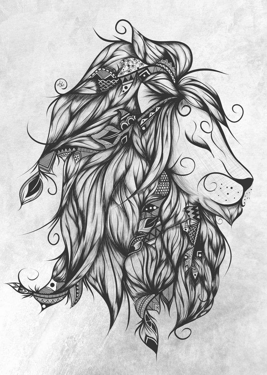 'Poetic Lion B' Poster, picture, metal print, paint by LouJah | Displate