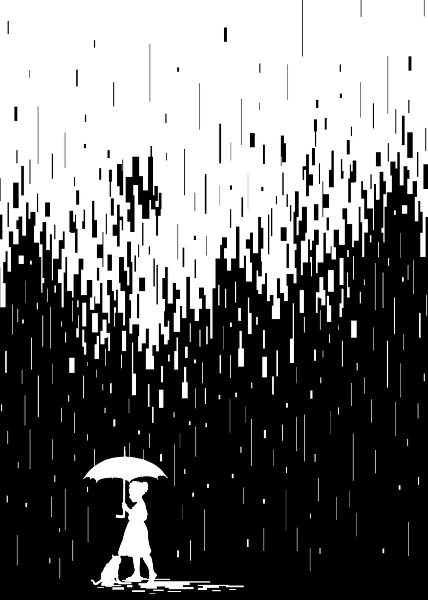 'Pixel Rain' Poster, picture, metal print, paint by Steven Toang | Displate