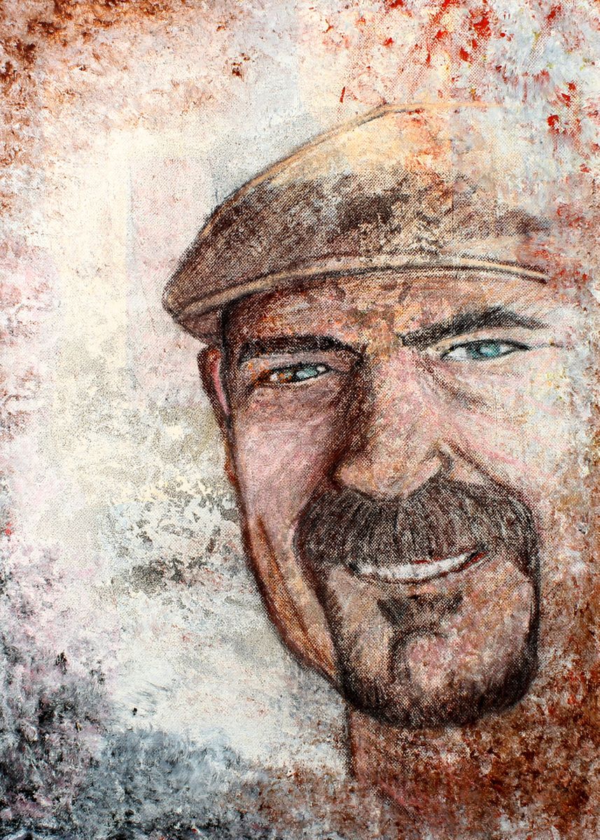 'Man in Hat. Pastels on painted canvas' Poster, picture, metal print ...