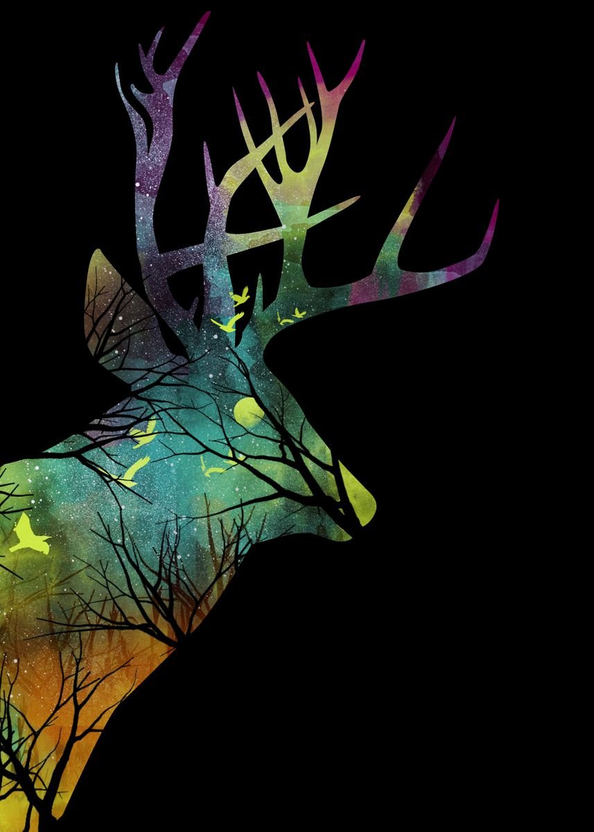 'Space Deer' Poster, picture, metal print, paint by Dan Fajardo | Displate
