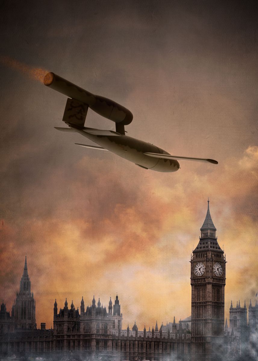 'A v1 flying bomb over the houses of parliament in Londo ... ' Poster ...
