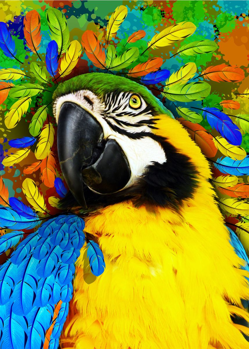 'Gold and Blue Fantasy Macaw' Poster, picture, metal print, paint by ...