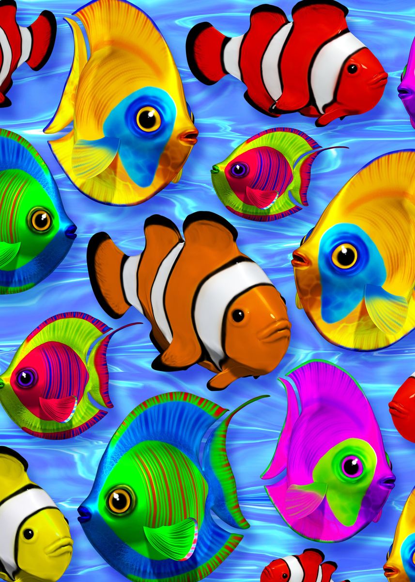 '3d Tropical Fishes on Clear Crystal Water' Poster, picture, metal ...