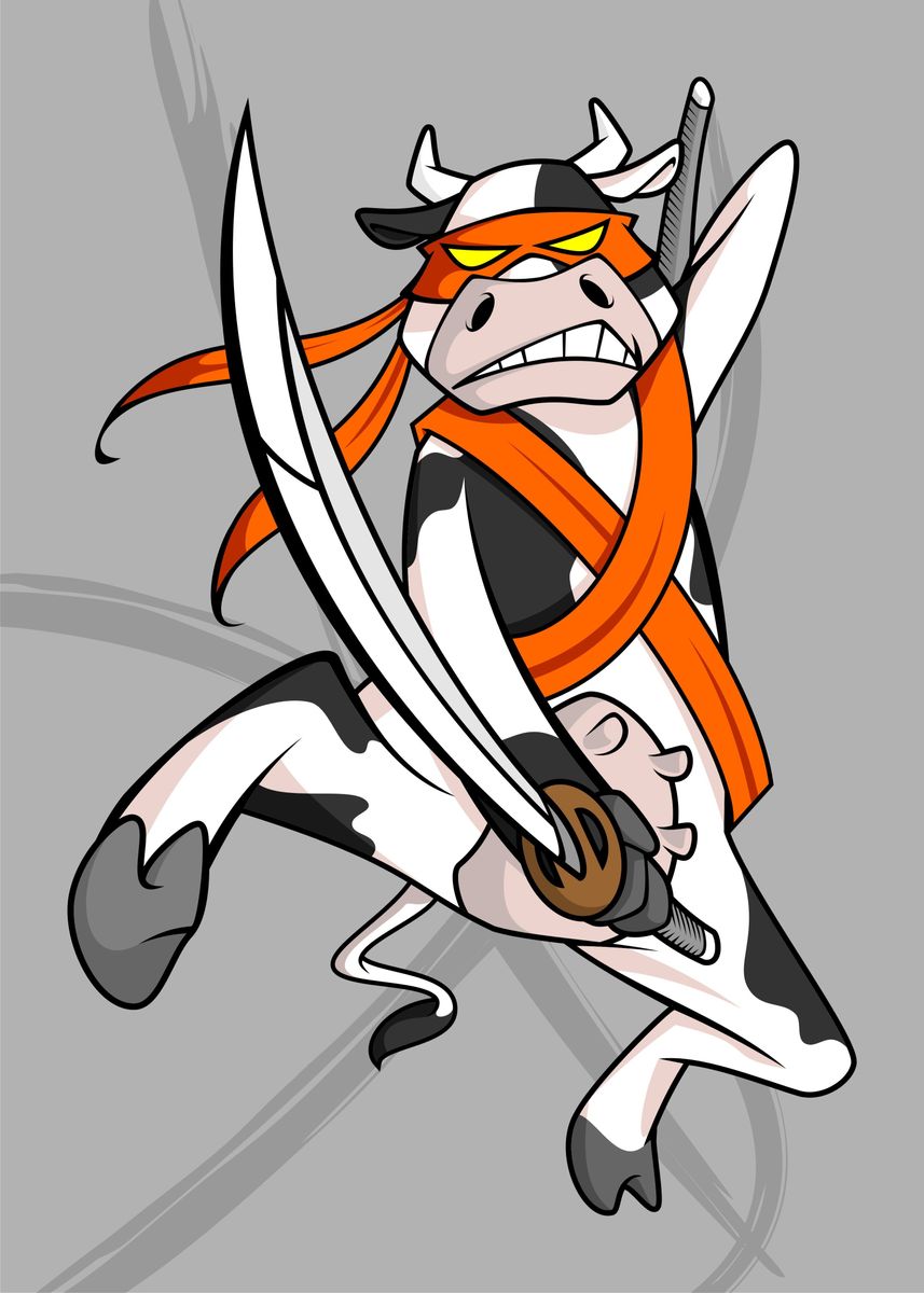 'Ninja Cow' Poster, picture, metal print, paint by Sapto Cahyono | Displate