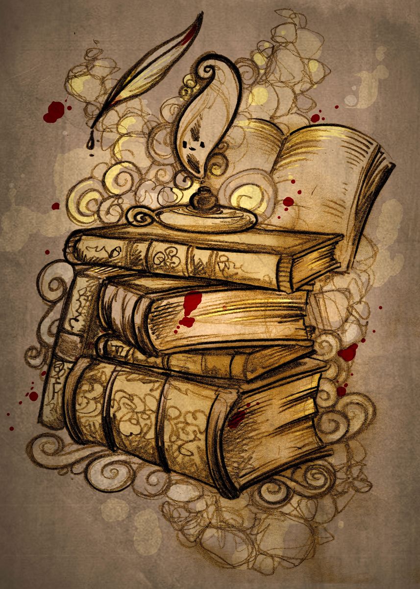 'Old Books' Poster, picture, metal print, paint by Q Artwork | Displate