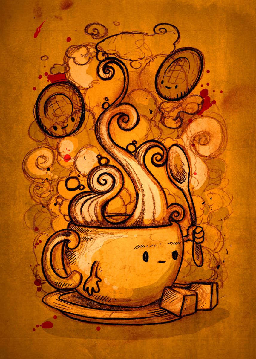 'Tea Break' Poster, picture, metal print, paint by Q Artwork | Displate