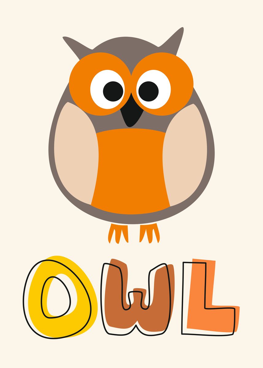 'Funny staring cartoon owl illustration' Poster, picture, metal print ...