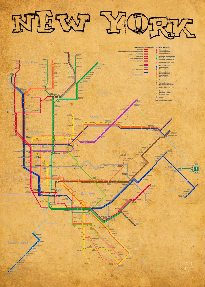 'New York subway vintage looking map' Poster, picture, metal print ...
