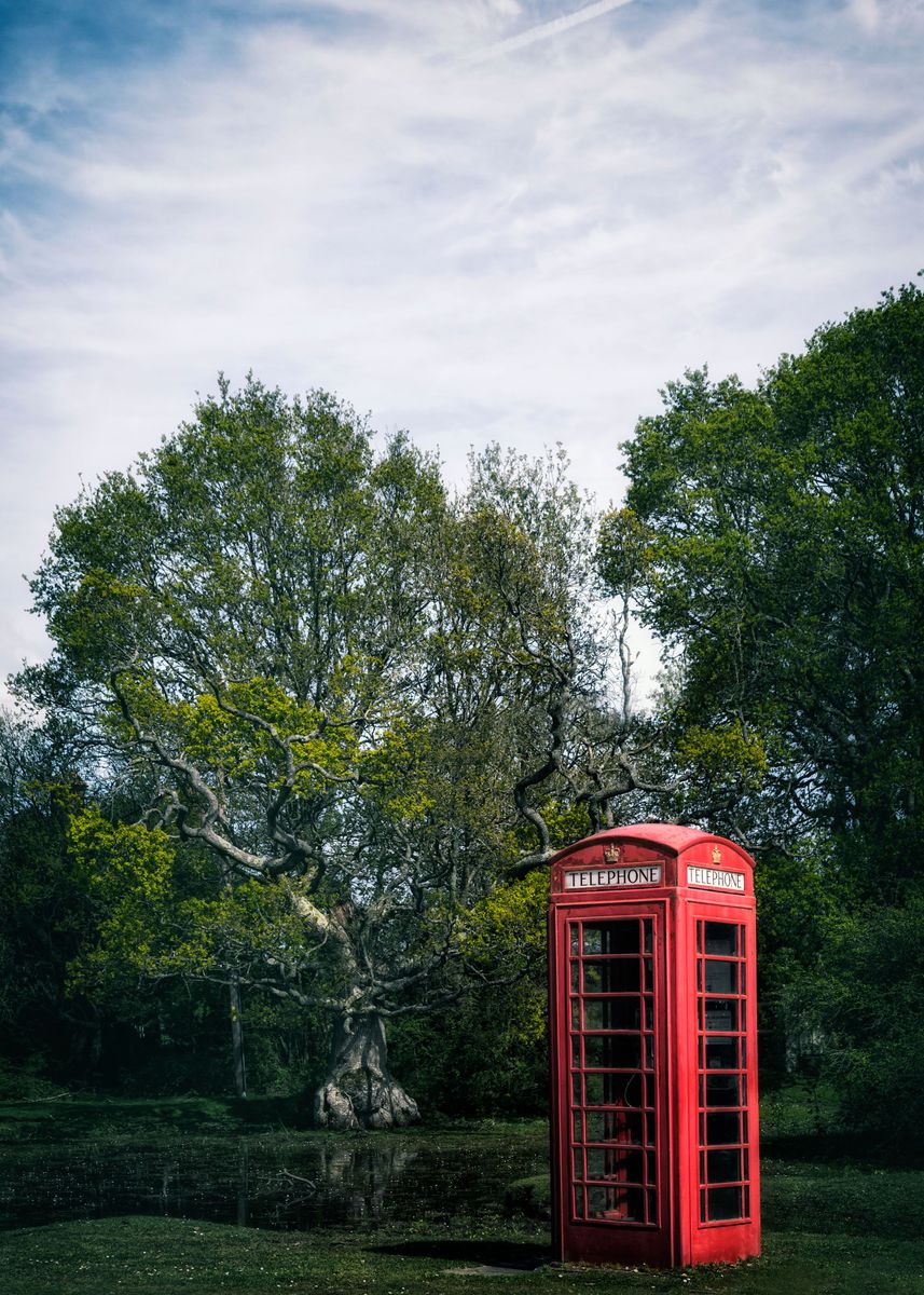 'red telephone box in the forest' Poster by Joana Kruse | Displate