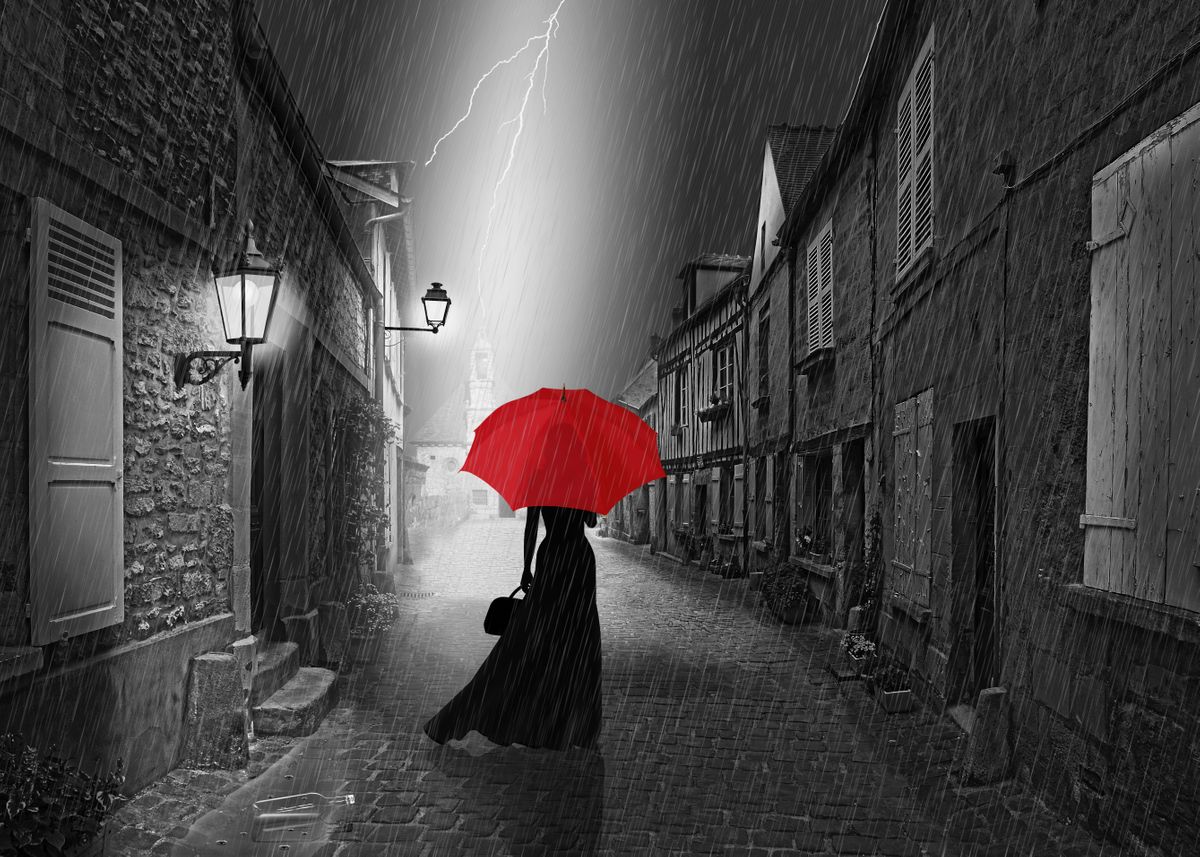 'The woman with the red umbrella' Poster by Monika Jüngling | Displate