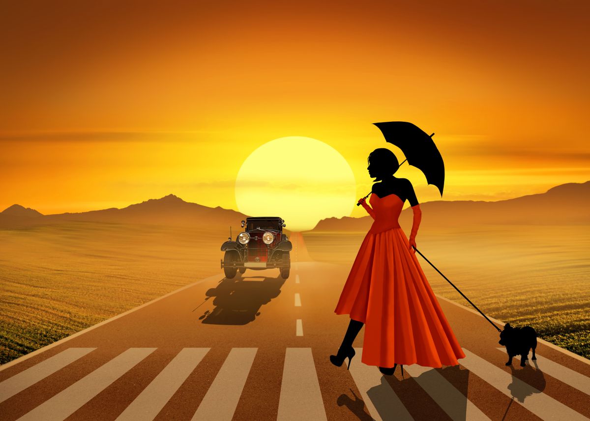 'Lady in Red' Poster by Monika Jüngling | Displate