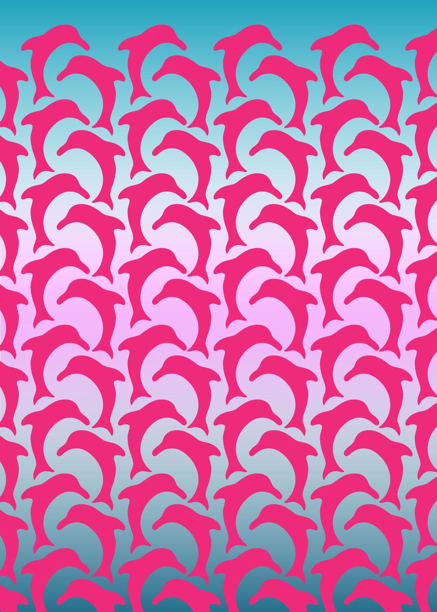'Pink Dolphin Pattern Play' Poster, picture, metal print, paint by ...